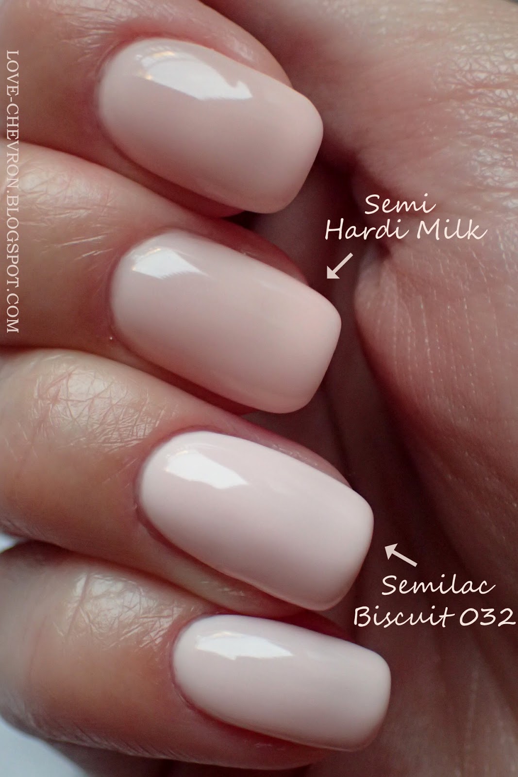 Love Chevron: Porównanie kolorów Semilac Biscuit 032 i Semi Hardi Milk ...