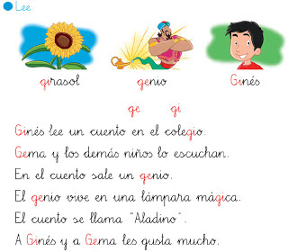 Los PEQUES de Primaria: Lectura interactiva sílabas "ge, gi"