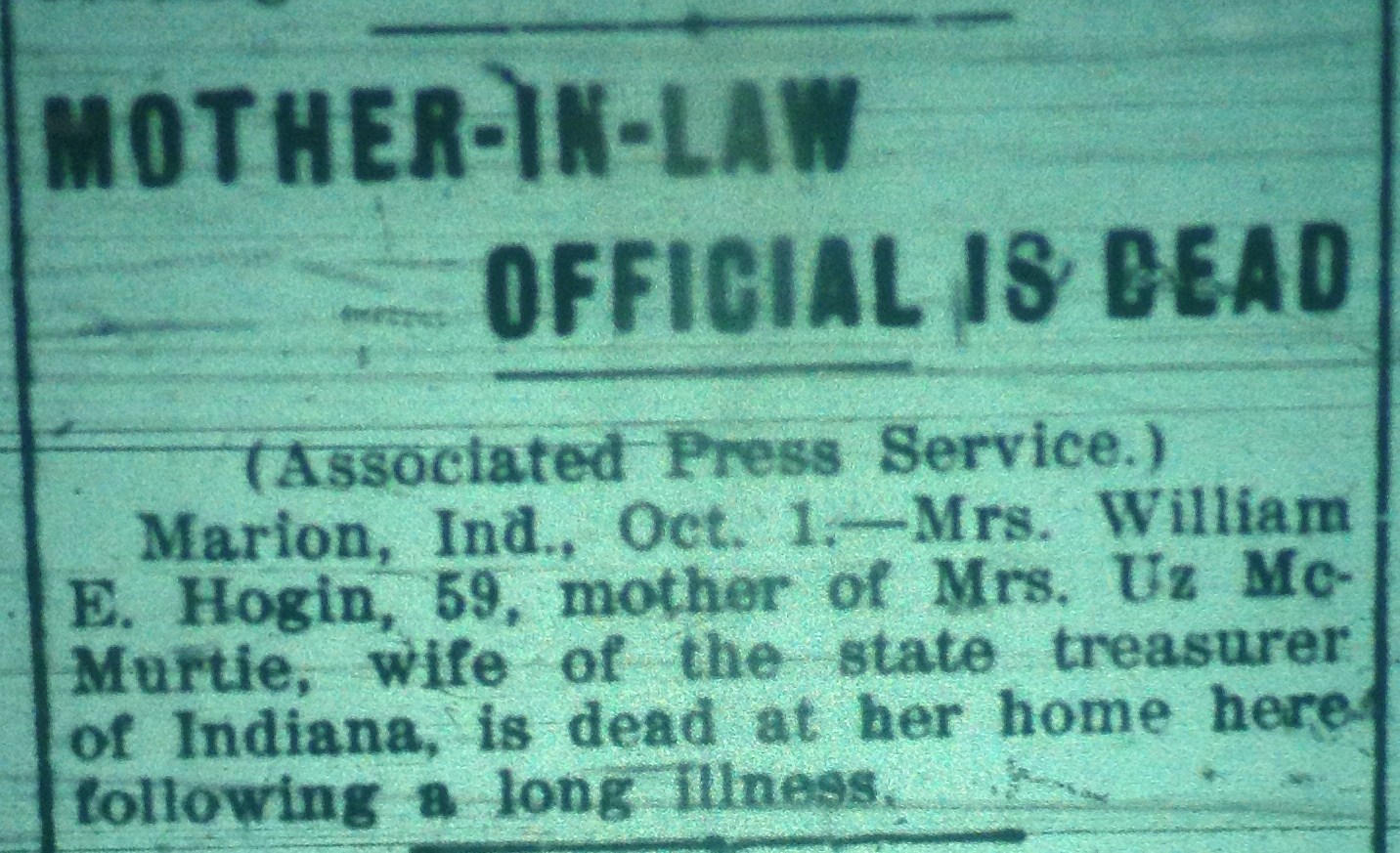 Indiana News From the Past: Obits Oct 1 - Oct 3 1919