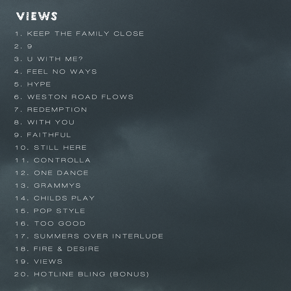 OCTOBERS VERY OWN: #VIEWS TRACKLIST