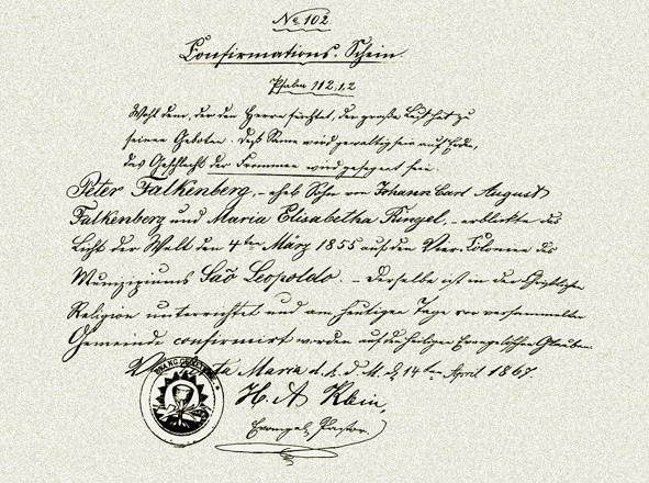 Brenner de Santa Maria: Certidão de Confirmação de Peter Falkenberg