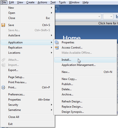 Enable "File > Application > Install..." in Lotus Notes