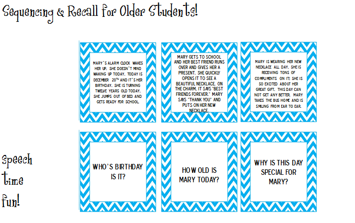 Sequencing & Recall for Older Students! - Speech Time Fun: Speech and ...