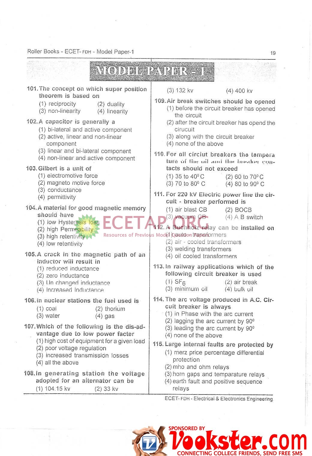 ECETAP - 2016, Previous, Model Papers, Question Papers EEE,ECE,SCE ...