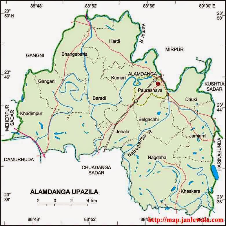 Alamdanga Upazila Map, Chuadanga District, Bangladesh