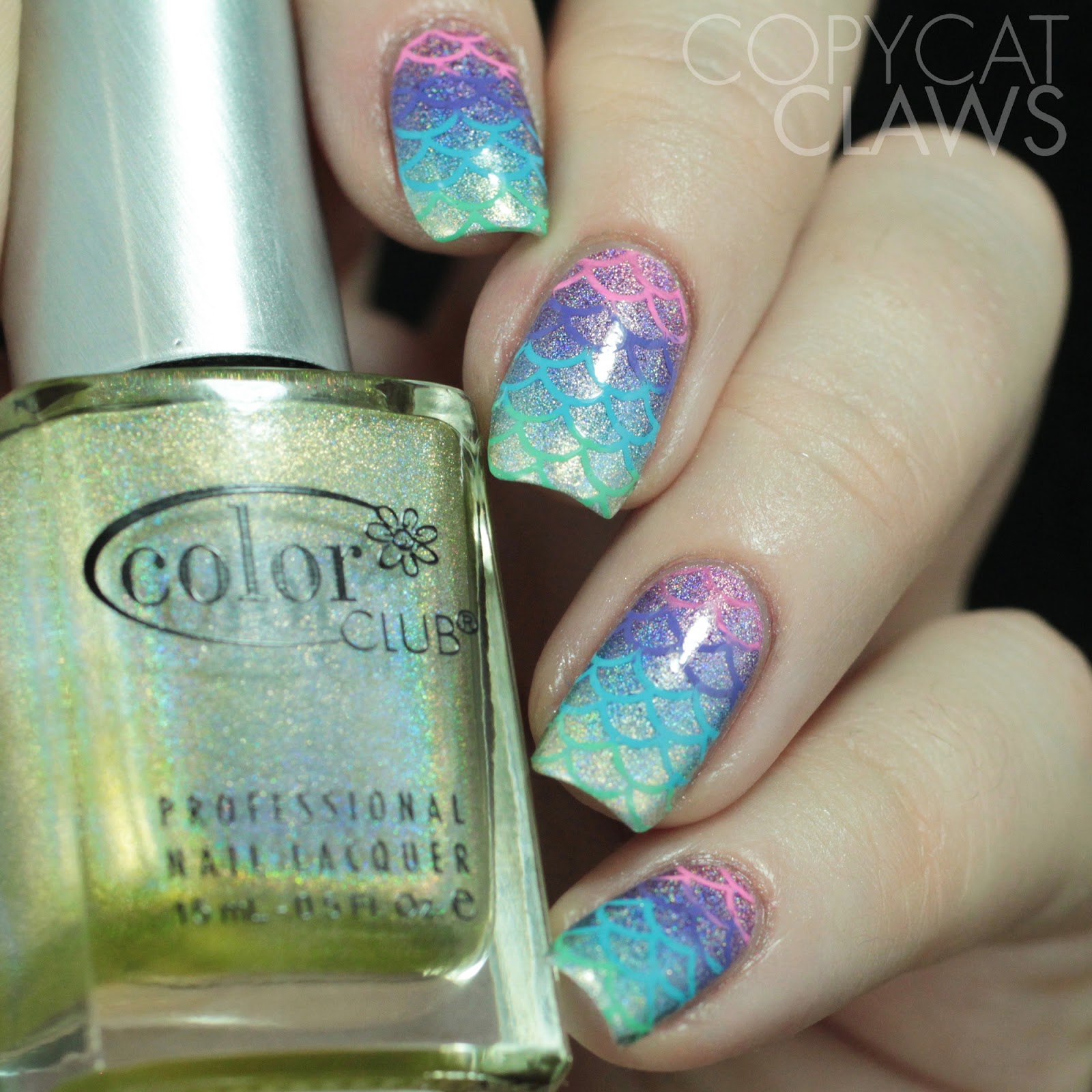 Copycat Claws: The Digit-al Dozen does Holo - Rainbow Mermaid Nails