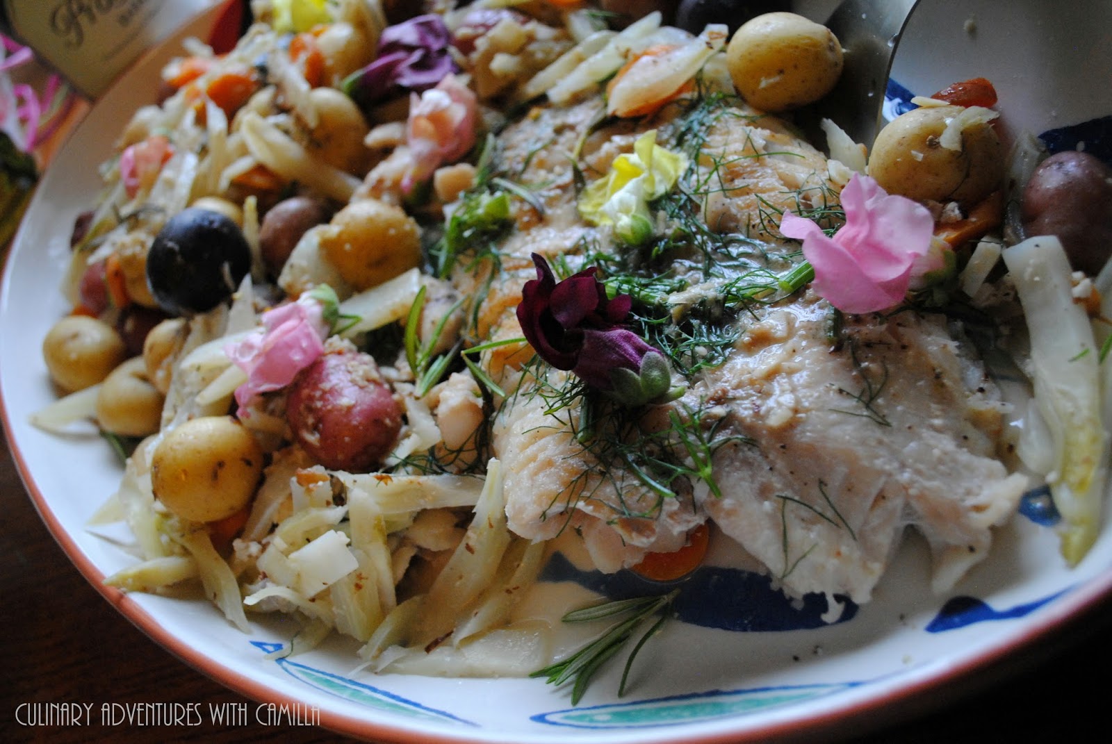 (Belated) Birthday Braised Lingcod with Baby Potatoes, Fennel, and Saffron