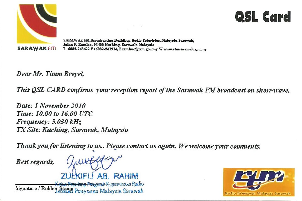 SOUTH EAST ASIA DXING: RTM - Sarawak FM (via Kuching)
