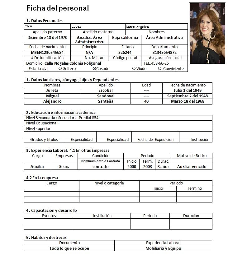 guia didactica de administracion: Ficha Personal