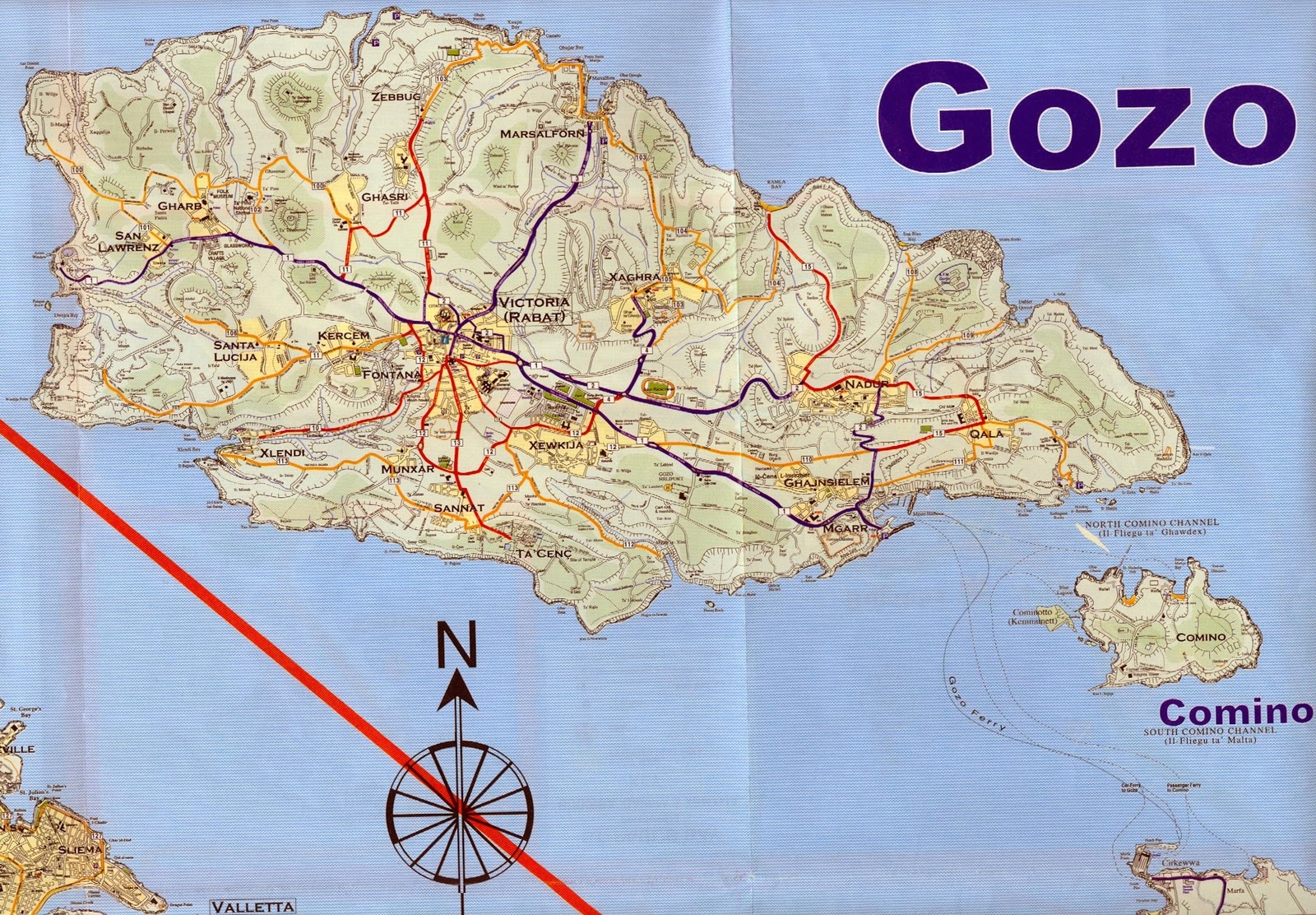 Samolotem i autobusem przez Europę: Mapa Malty, Gozo i Comino: Valletta ...