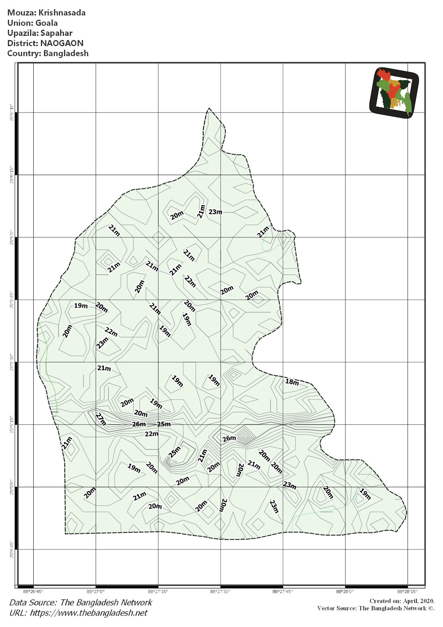Map of Krishnasada Mouza, Sapahar, Naogaon
