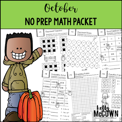 Kelly McCown: October NO PREP Math Packet - 8th Grade