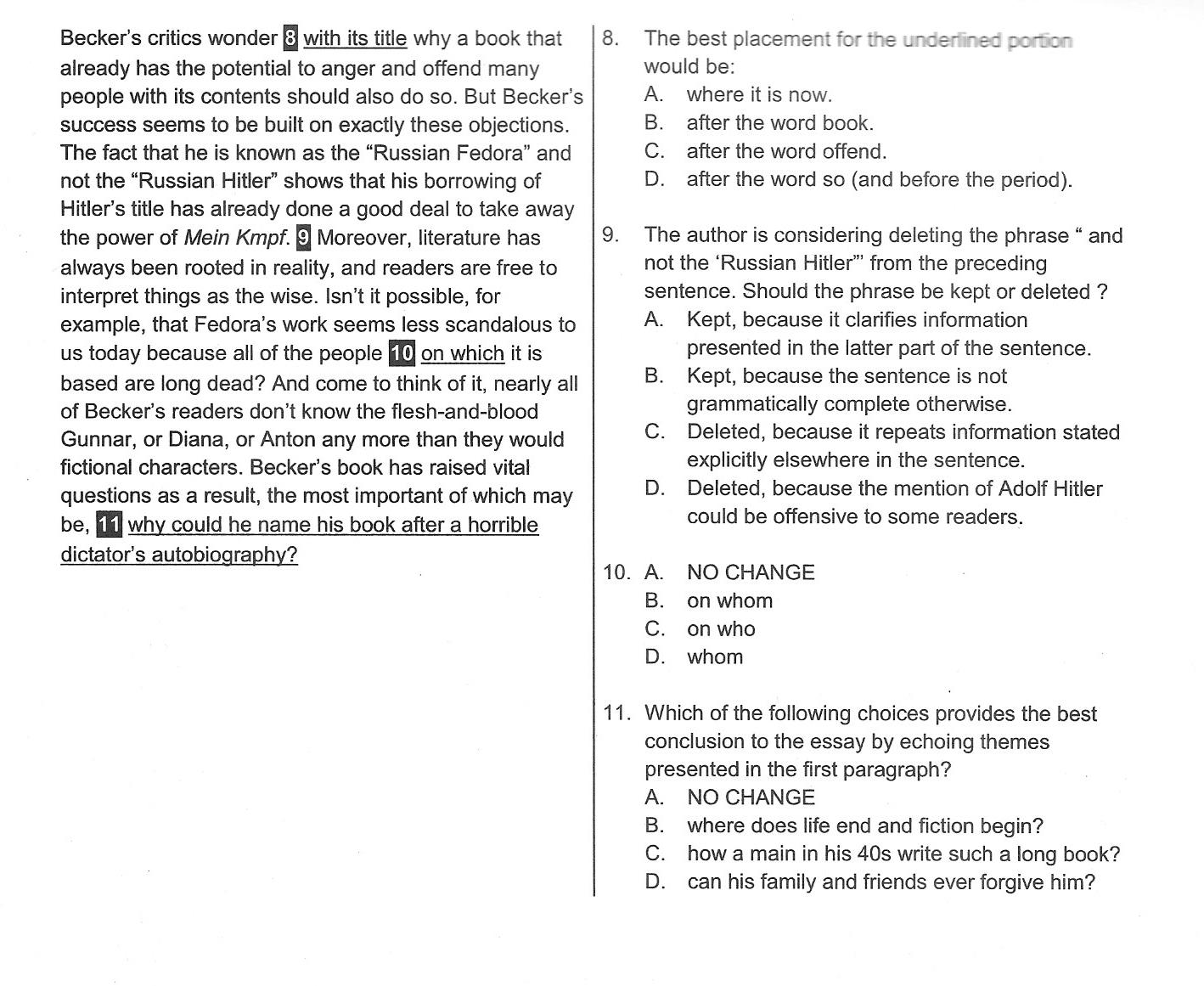 Writing and Language Section Test