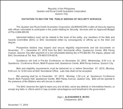 QUEDANCOR: BIDS & AWARDS