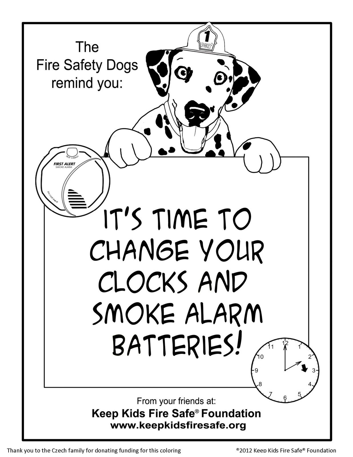 Sparkles the Fire Safety Dog: New Coloring Page, "It's time to change ...