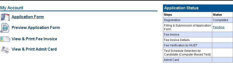 Registration process for NUST Entrance Test
