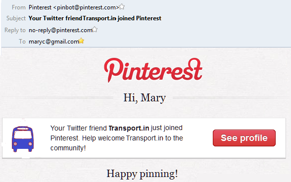 Pinterest Twitter friend notification email messages | Blogger-Hints ...