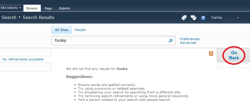 SharePoint Carlos: SharePoint Go Back Button on Search