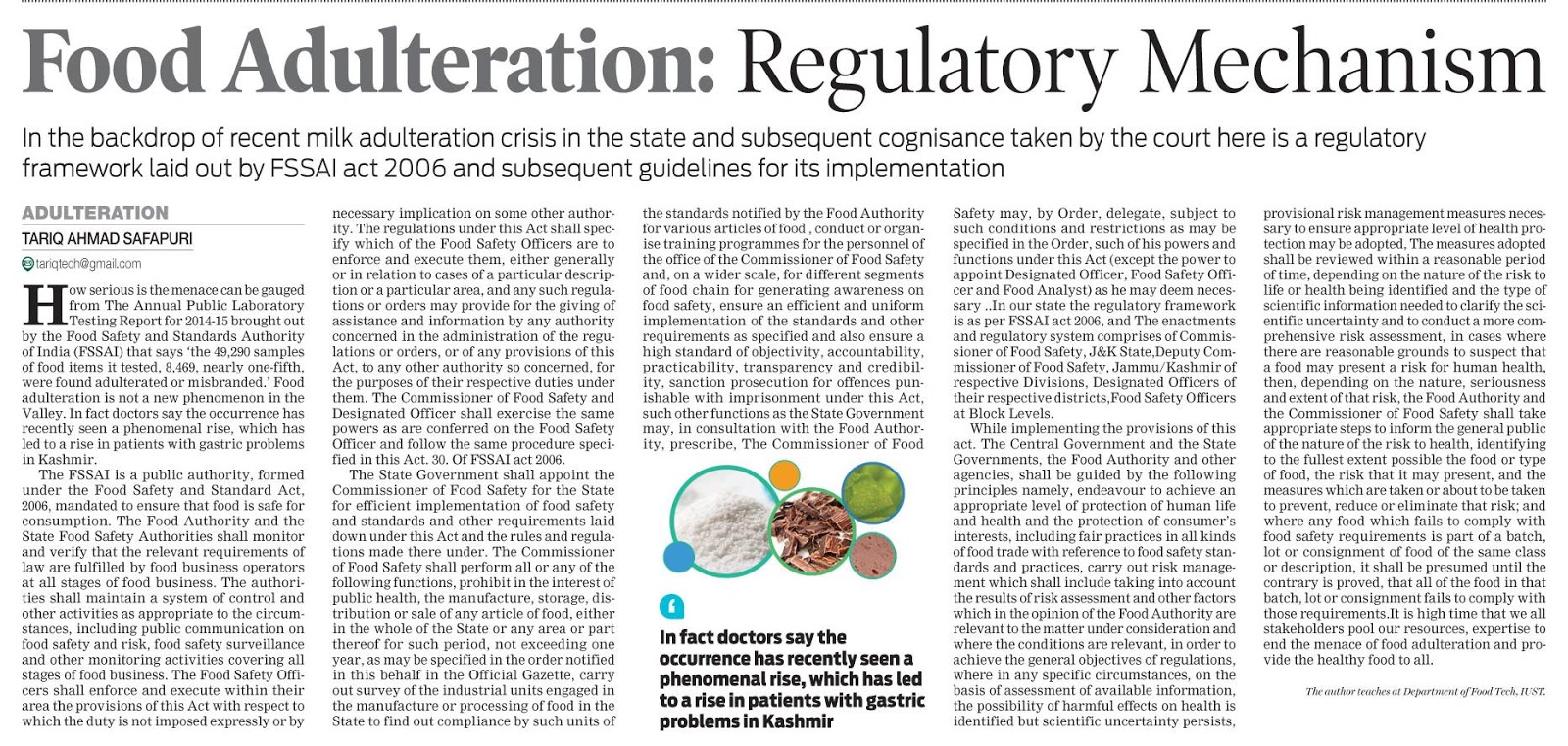 FOOD SAFETY LATEST: Food Adulteration: Regulatory Mechanism