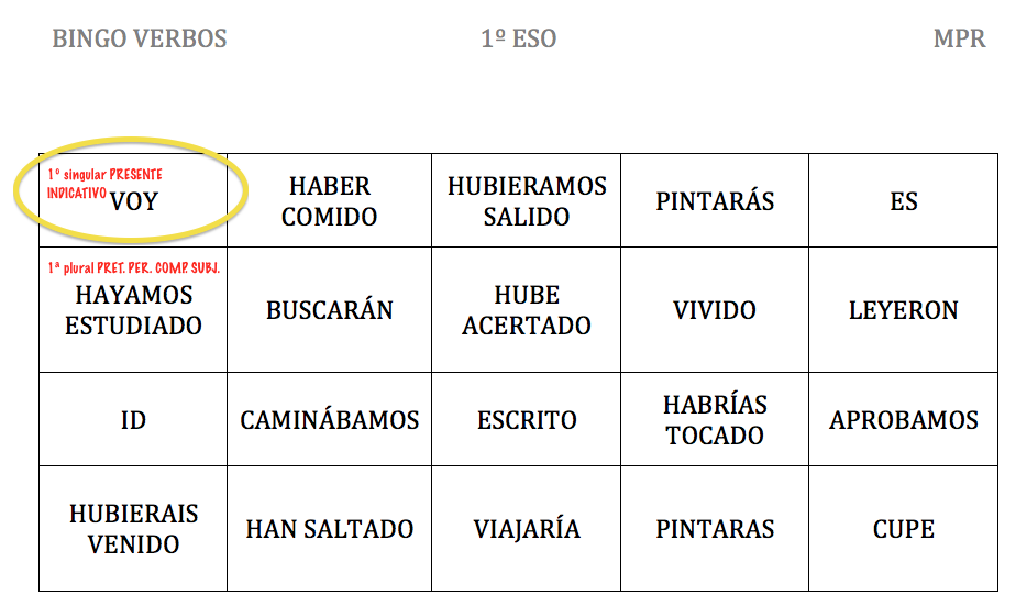 al BoRDe dE La LENGUA: BINGO DE VERBOS