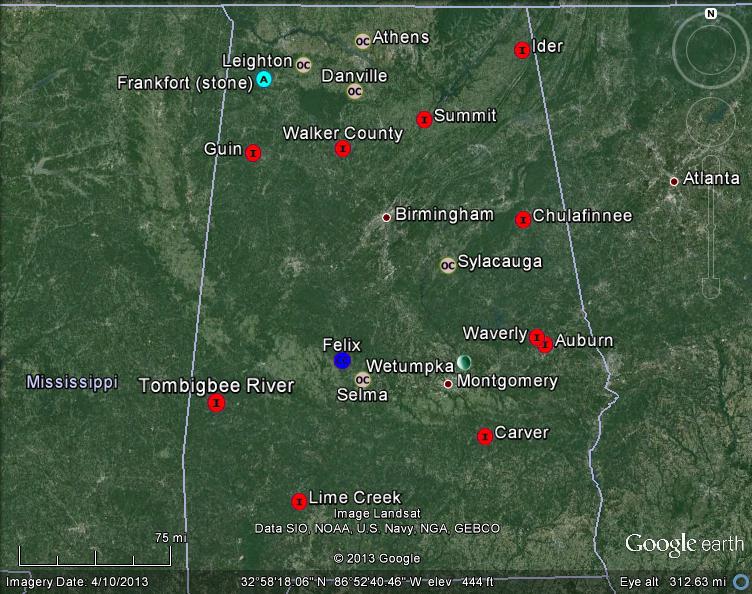 Meteorite Maps and Impact Craters - Worldwide: Alabama Meteorites Map