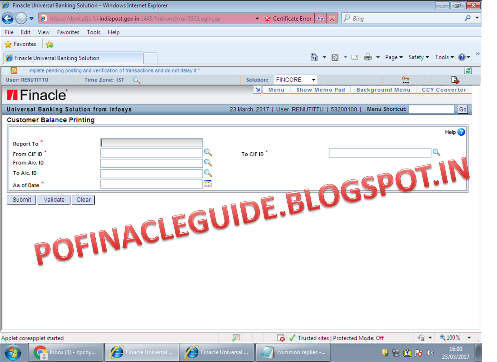 Procedure to take the customer balance printing in DOP Finacle ...