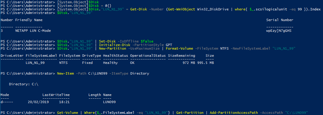 How to Get LUN ID and Mount New RAW LUN in a Folder - Windows Server 2016