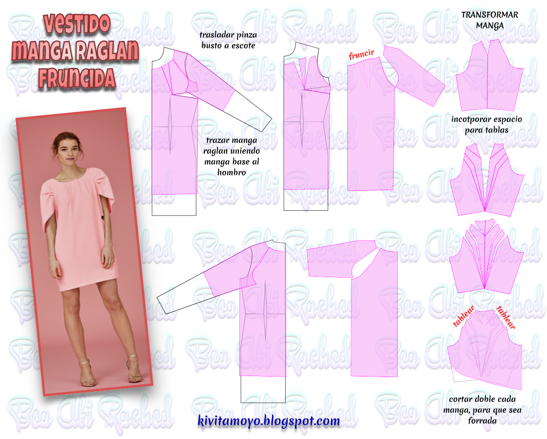 VESTIDO MANGA RAGLAN CON FRUNCES