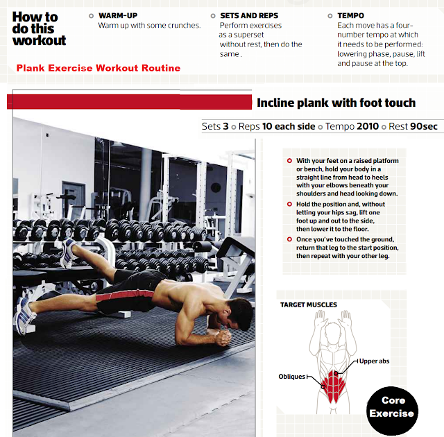 Incline Plank Exercise With Foot Touch | Plank Exercises Routine ...