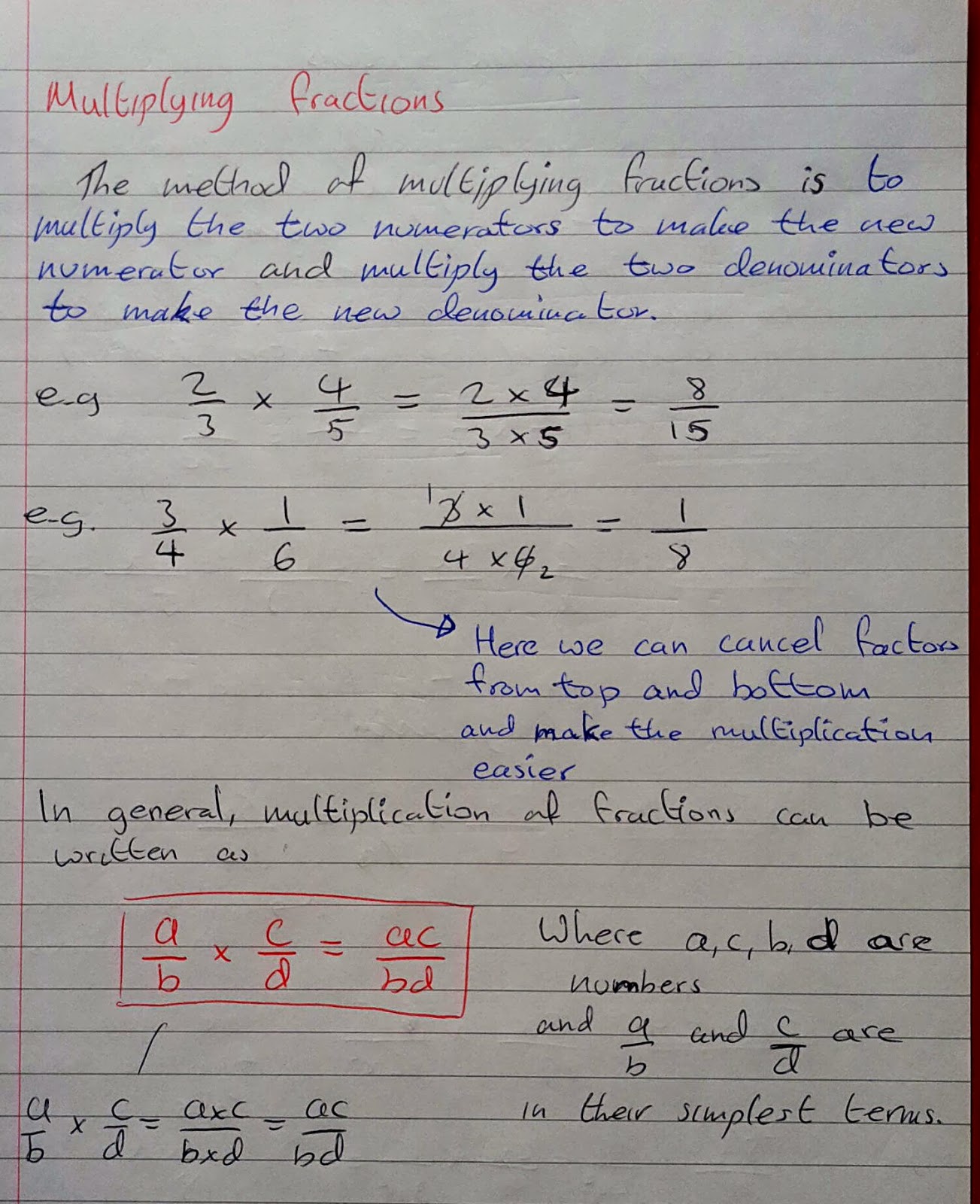 A Level Maths Notes: A2 - Multiplication and Division of fractions