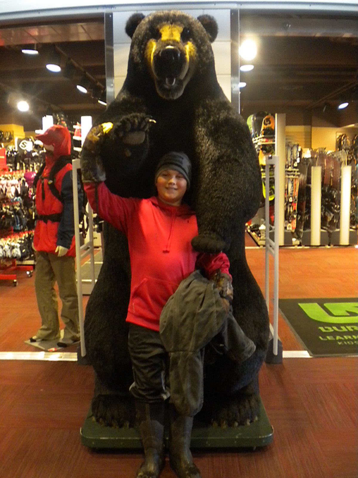 DeKuiper Racing: Cute picture of Austin with a fake bear in the lodge