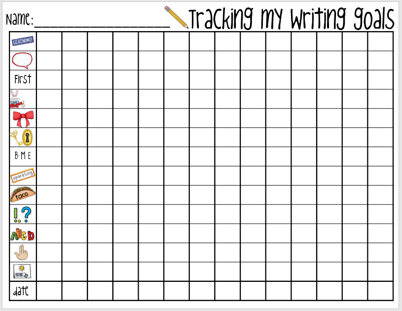 Writing Goals Clip Chart K-12