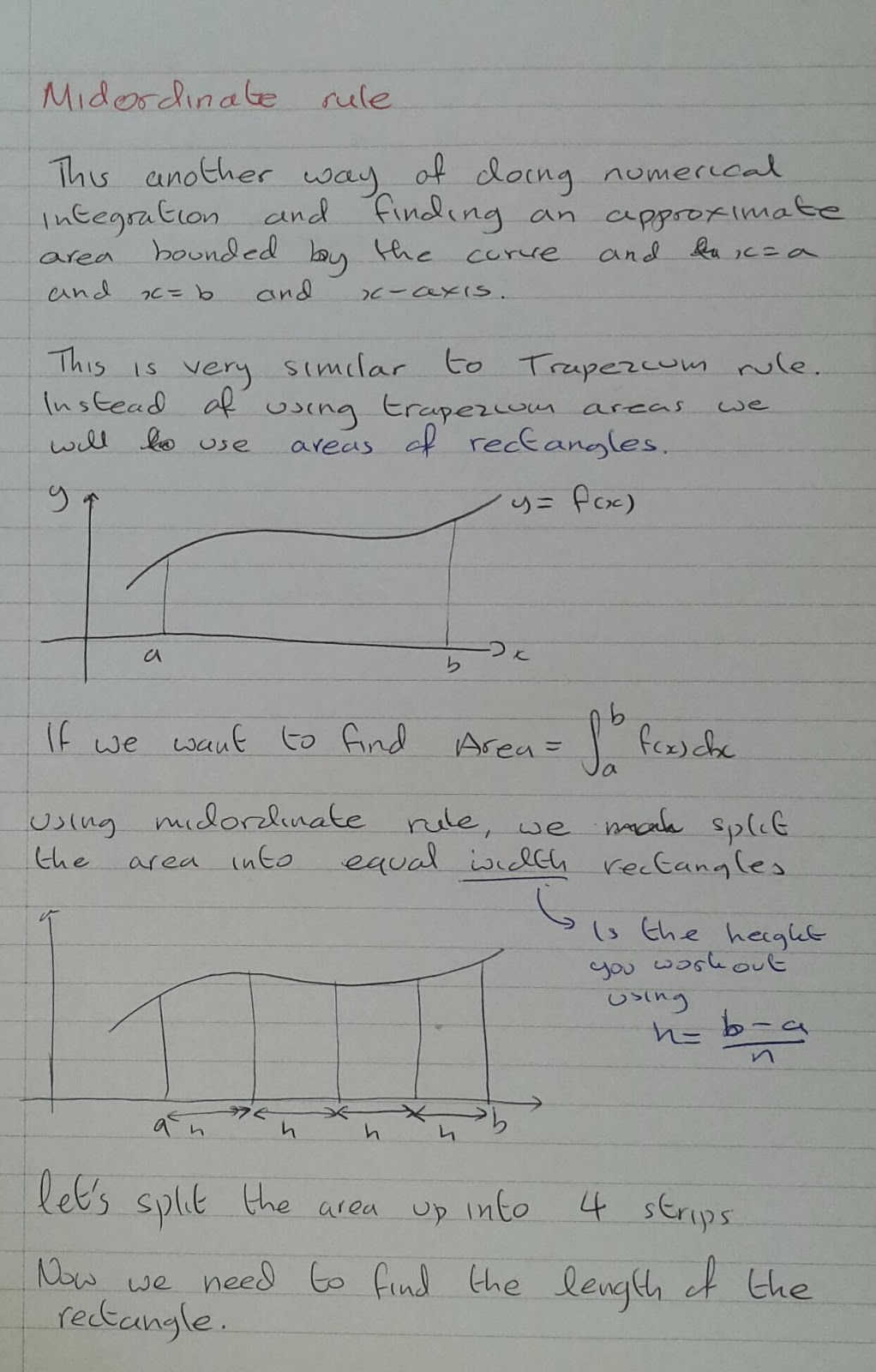 A Level Maths Notes: A2 Numerical Methods: mid ordinate rule Part 1