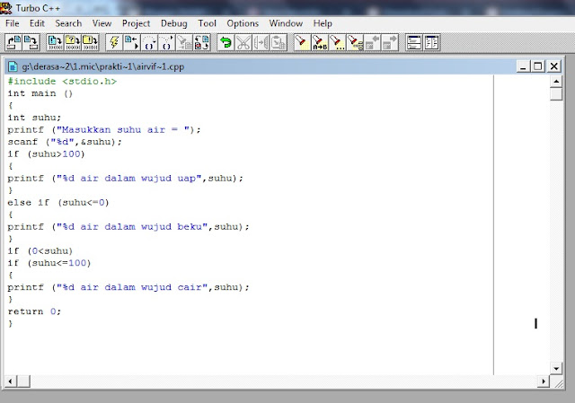Koding Program Bahasa C membuat program menentukan jenis zat air