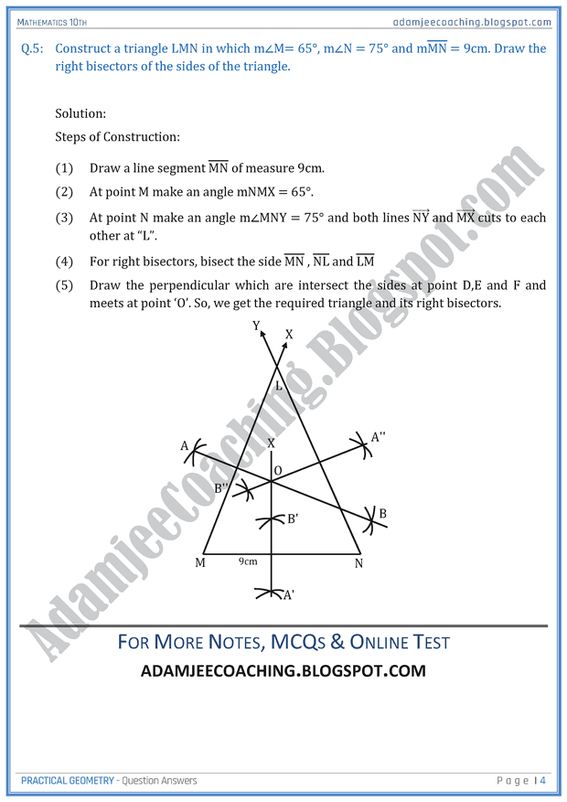 Adamjee Coaching: Practical Geometry - Question Answers - Mathematics 10th