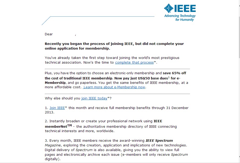 Applications: IEEE Form Completing Letter/Application