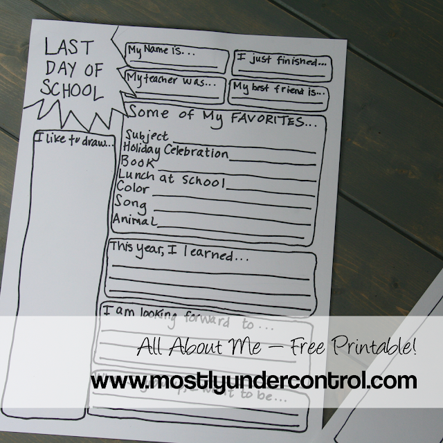 First Day and Last Day of School Printable - All About Me - Mostly ...