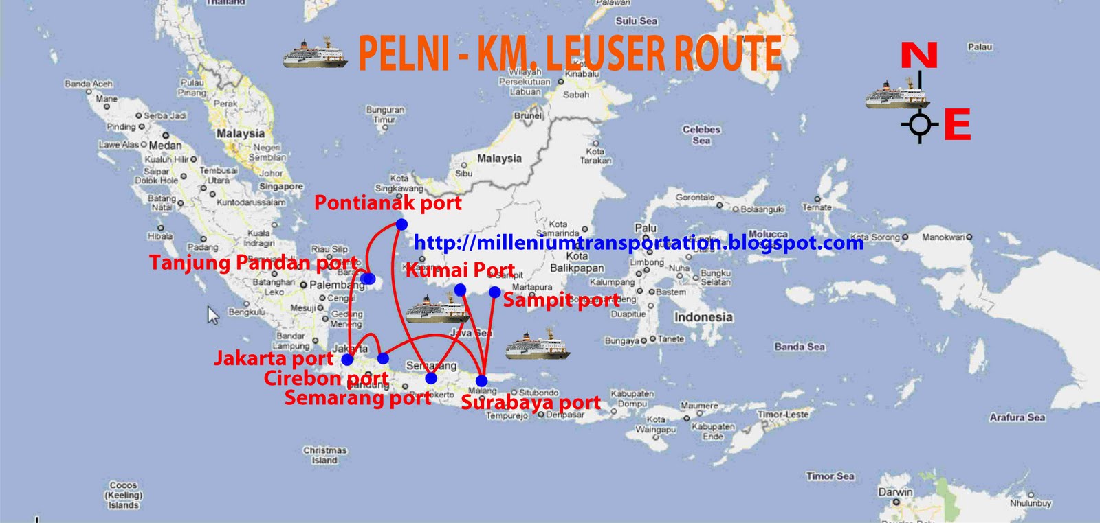 routes map: Pelni Routes Map-Leuser ship
