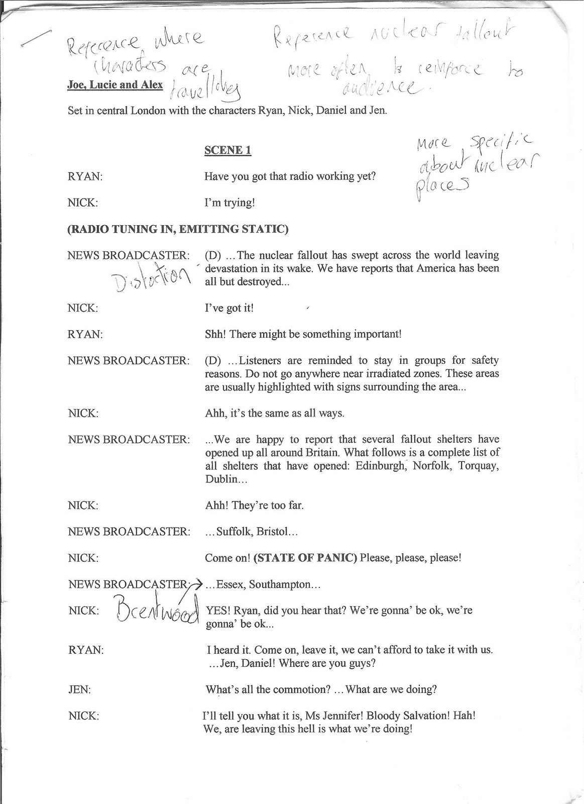 A2 Media Radio Drama: Production Log: Annotated Script - First Draft