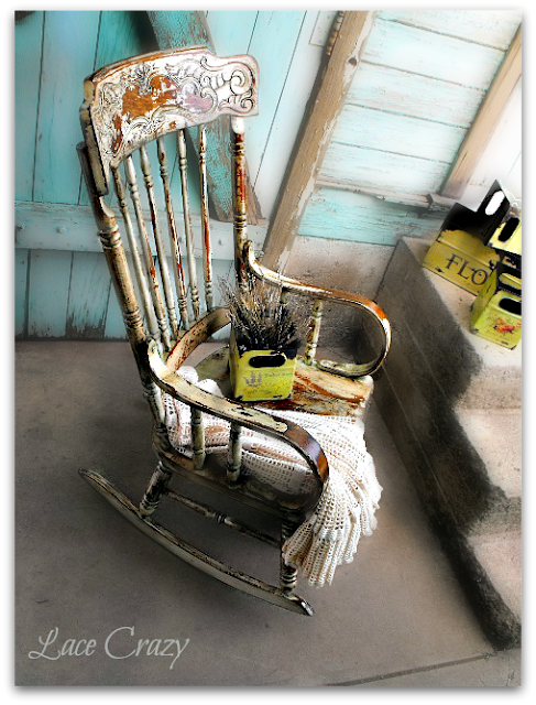 Lace Crazy: Distressed, Chippy, Rocking Chair Redo~!