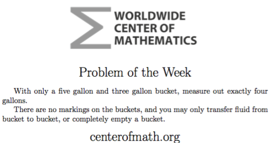 The Center of Math Blog: Problem of the Week: 3-14-17