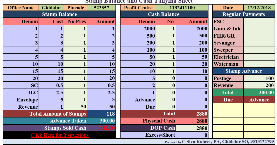 Stamp Balance and Cash Tallying Sheet - CSI | DOP Core Solutions