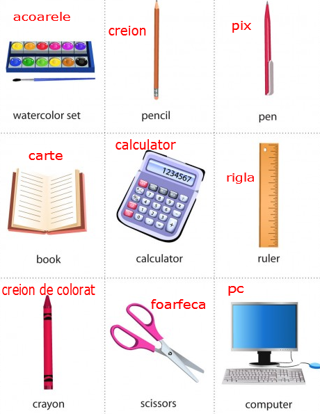 english: obiecte scolare
