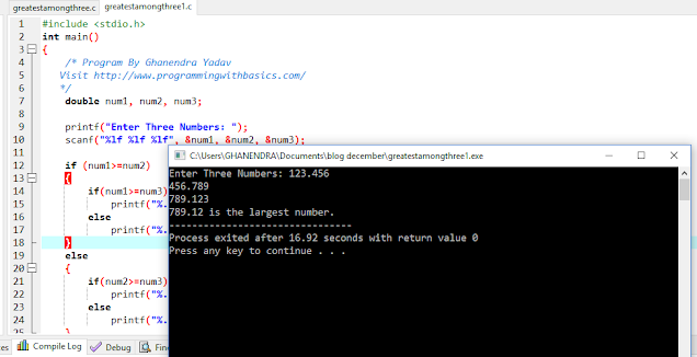 Largest Of Three Numbers In C Using Nested If Else