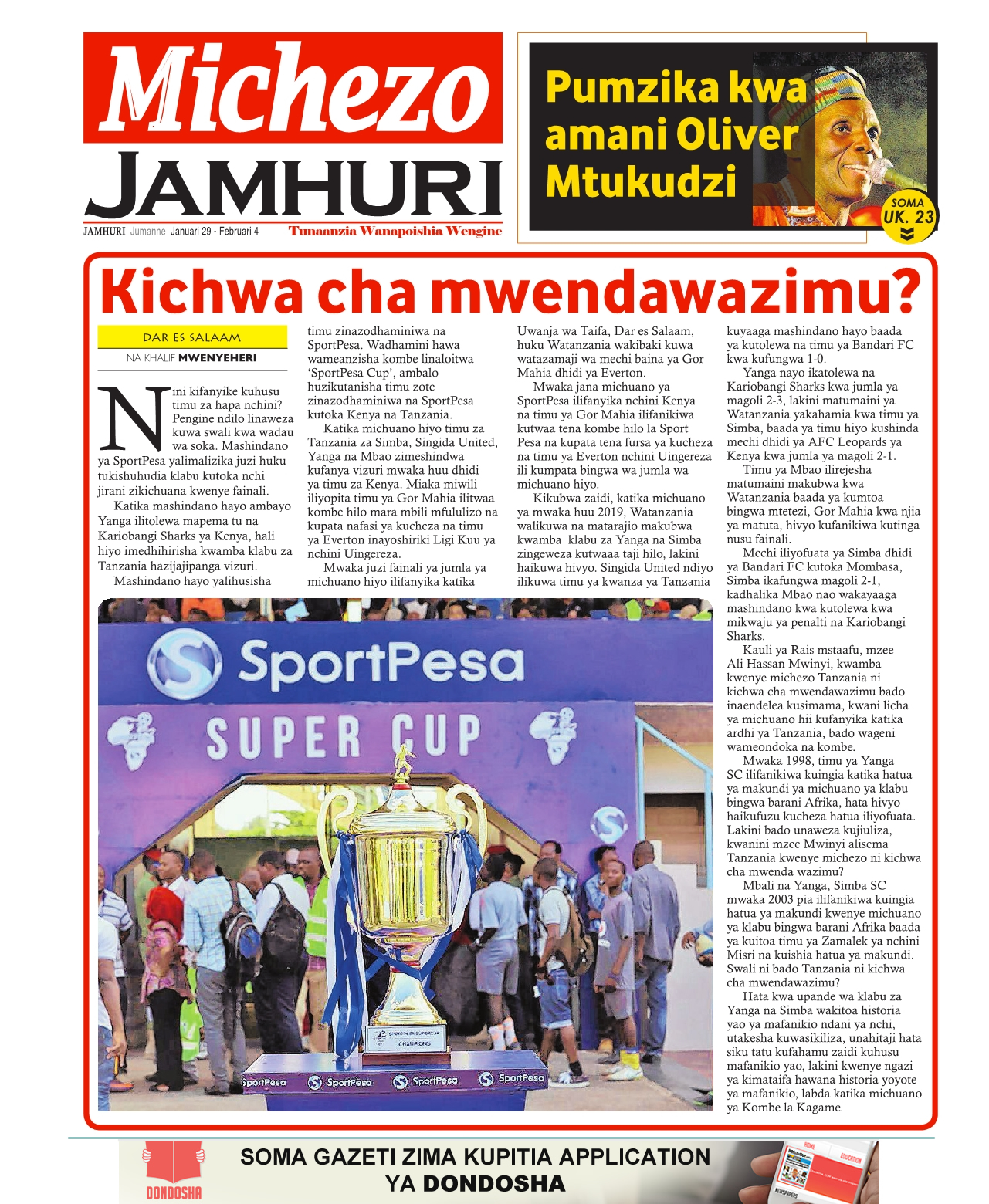 Tanzanian Today's Newspapers MAGAZETI YA LEO Tuesday 29th January, 2019 ...