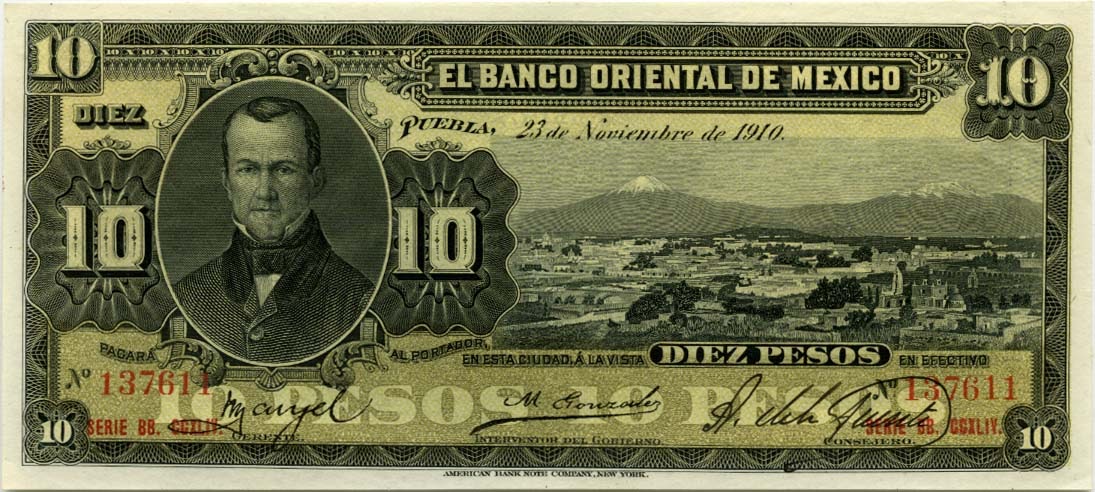 Mexican banknotes 10 Pesos banknote 1910 Banco Oriental de Mexico|World ...