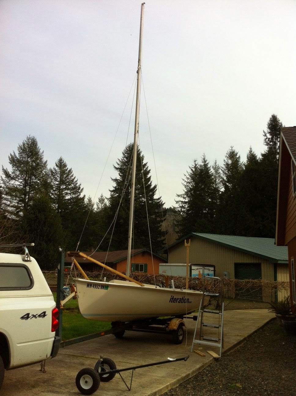 Tanzer 16: Gin Pole Mast Raising System for Tanzer 16 -- Hinged Mast