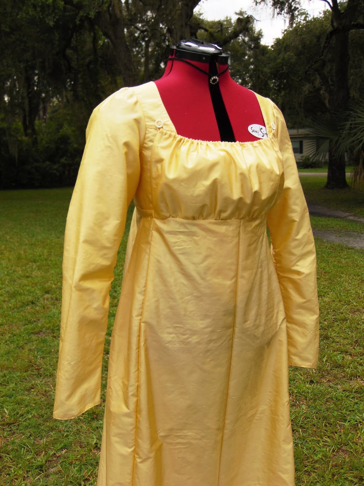 The Antique Sewist: Regency Bib Front Dress - Yellow Silk