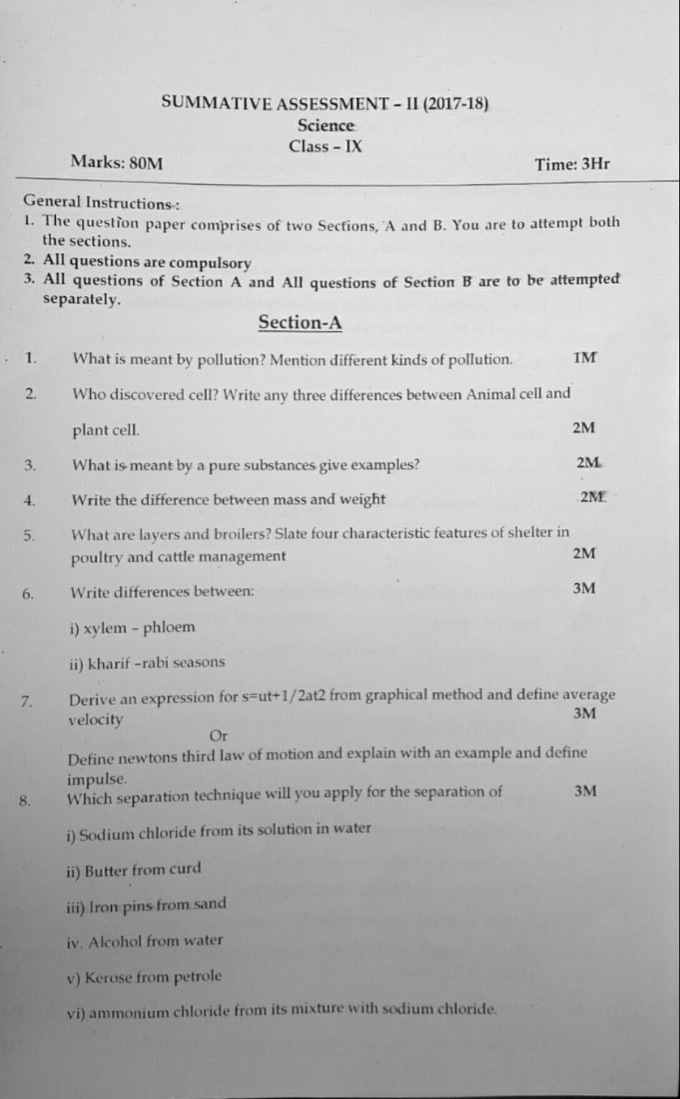 Friends Forever CBSE 9 CLASS SCIENCE SUMMATIVE ASSESSMENT 2 2017 2018 