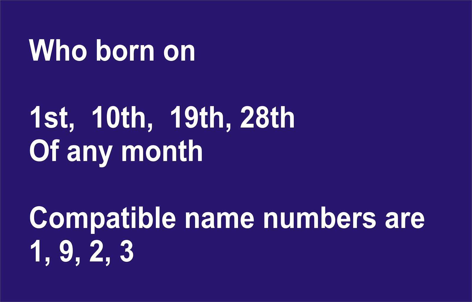 NUMAROLOGY: WHO BORN ON 1st, 10th, 19th & 28th OF ANY MONTH